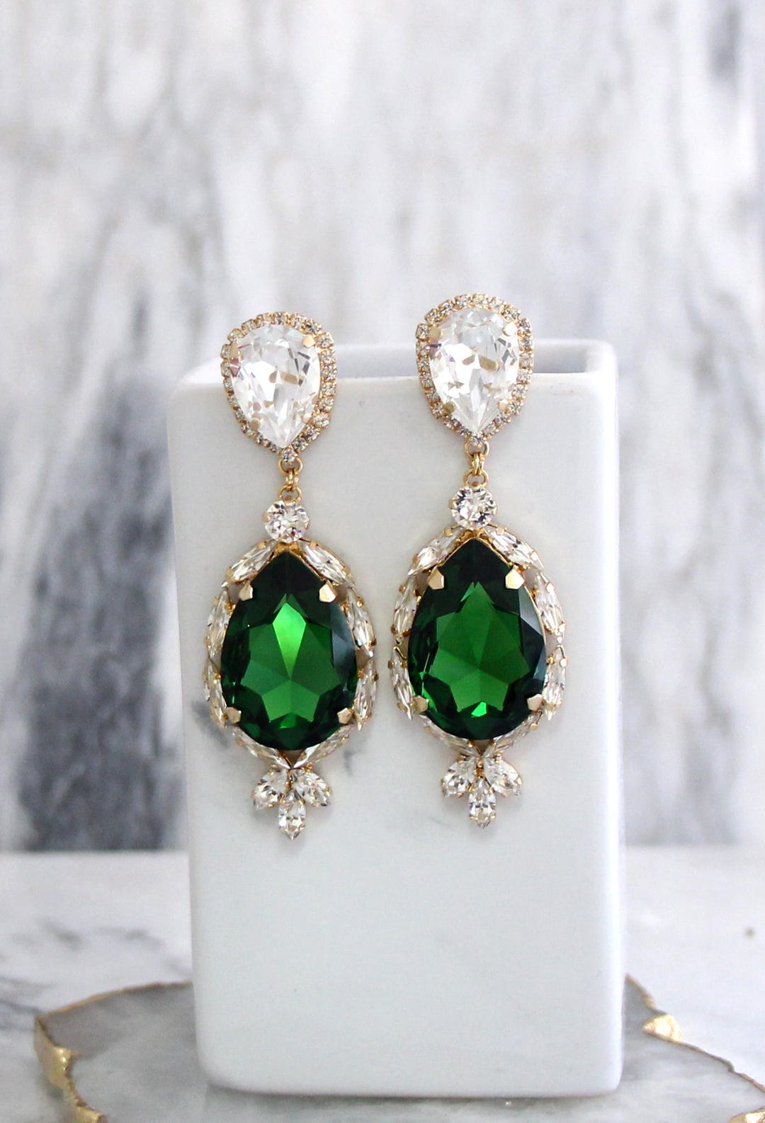 Emerald Earrings, Emerald Long Earrings, Bridal Earrings, Statement ...