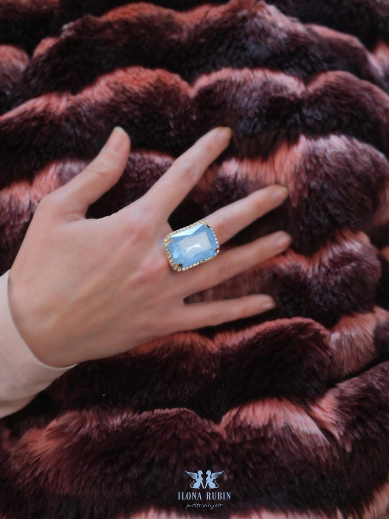 Blue Cocktail Crystal Ring, Light Blue Statement Crystal Ring, Sky Blue ...