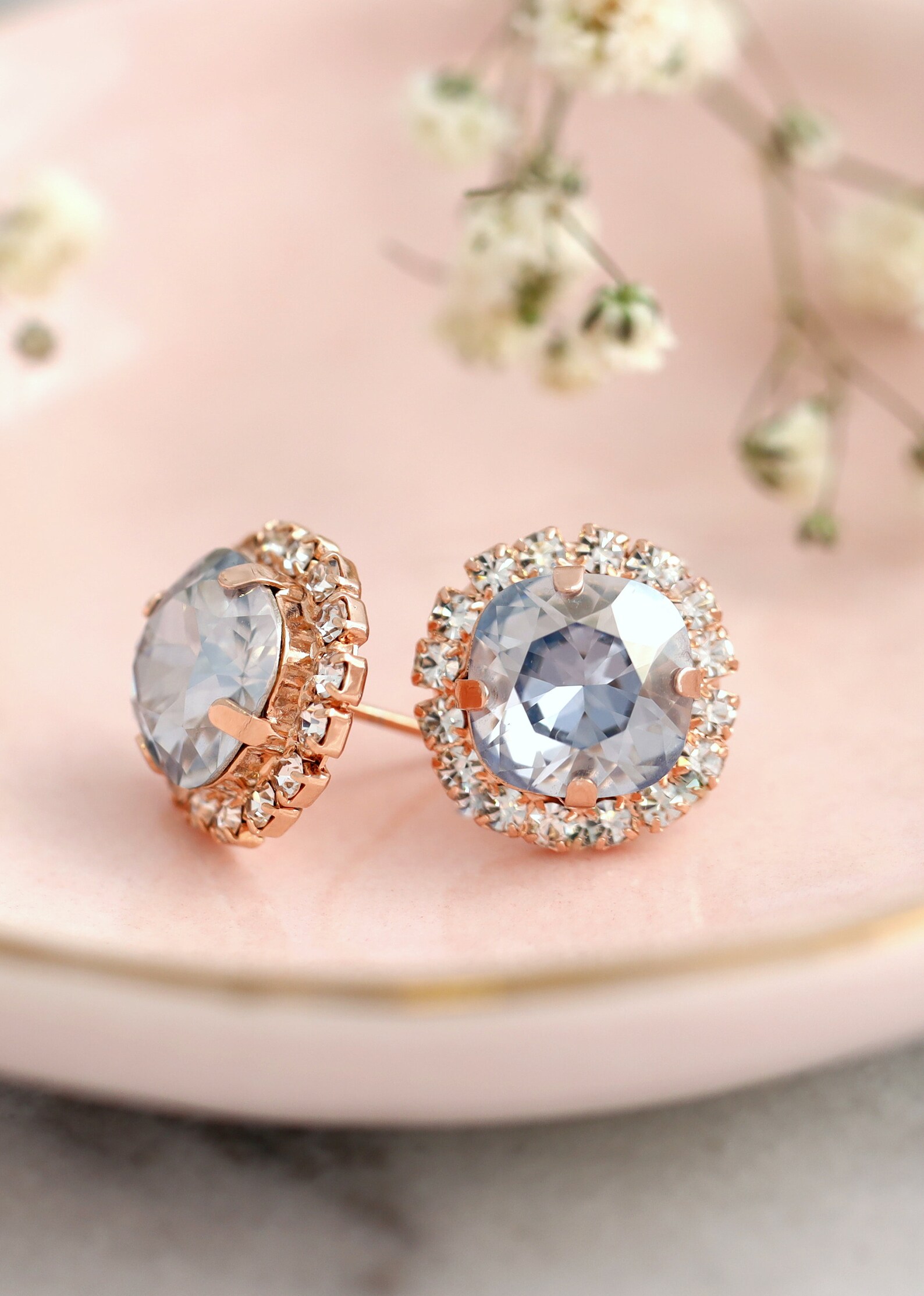 Dusty Blue Stud Earrings Dusty Blue Crystal Stud Earrings | Etsy