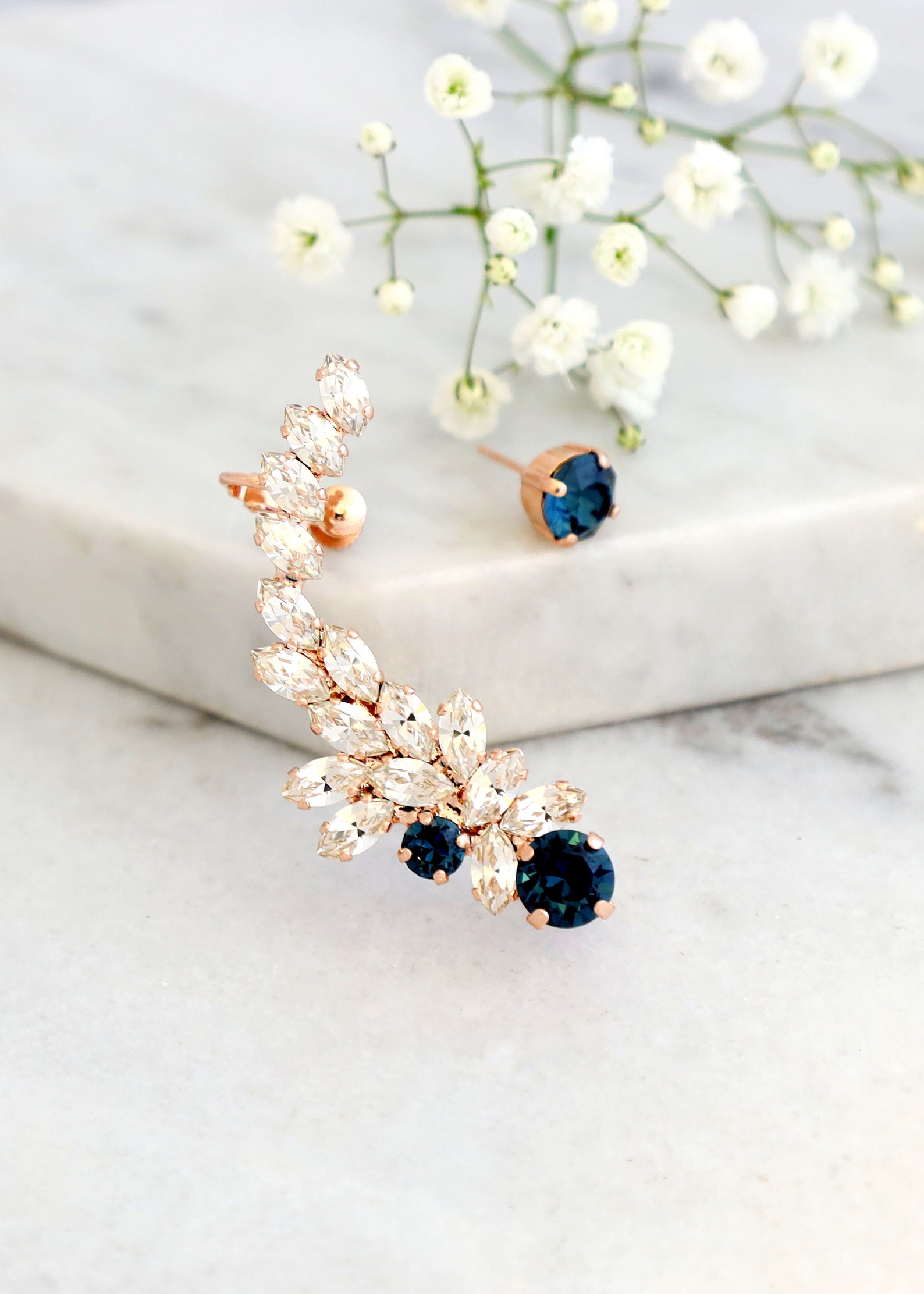 Blue Navy Earrings, Blue Navy Ear Cuff Earrings, Bridal Blue Climber ...