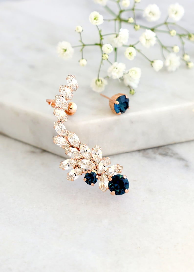 Blue Navy Earrings Blue Navy Ear Cuff Earrings Bridal Blue - Etsy