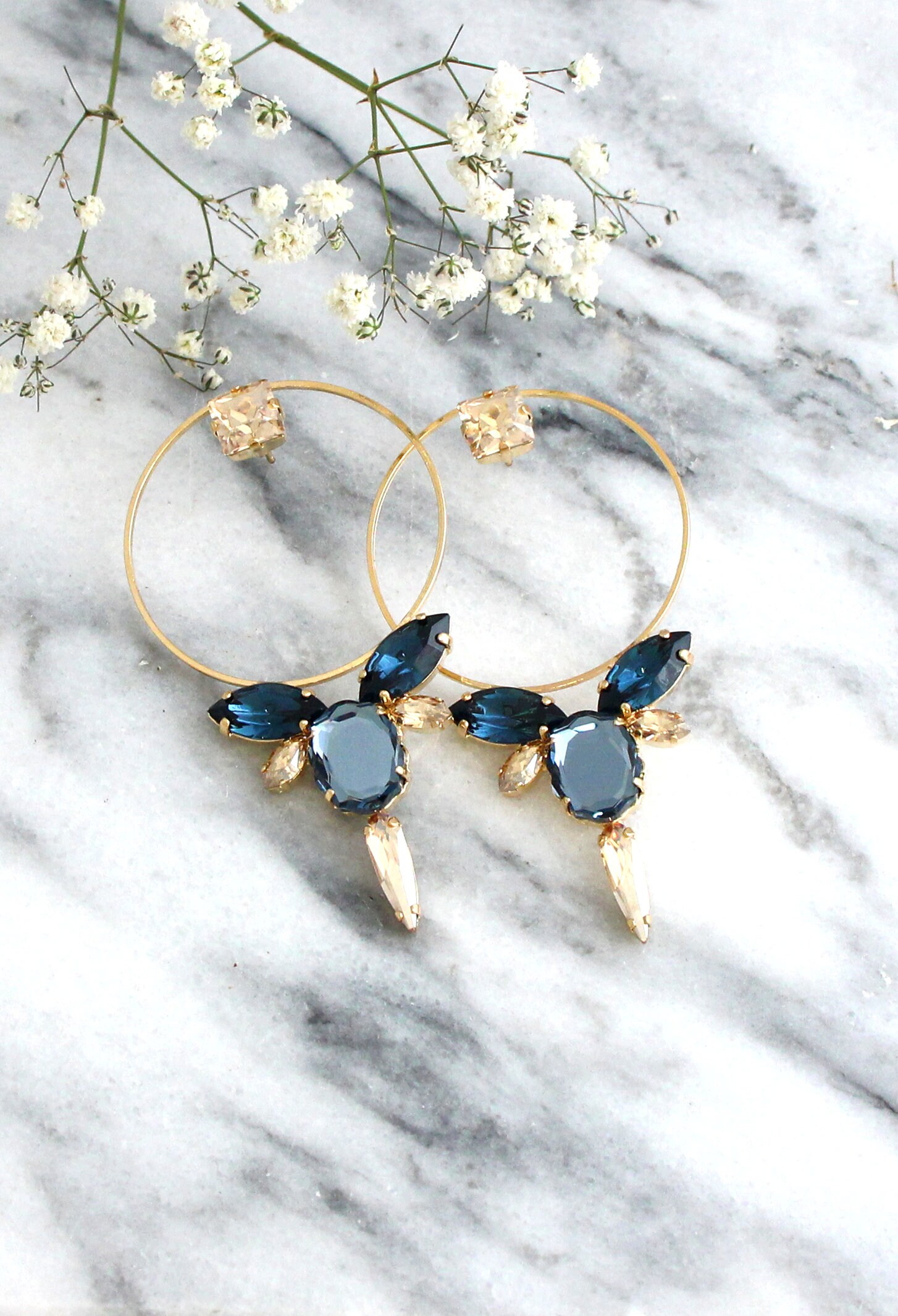 Hoop Earrings Blue Navy Statement Earrings Blue Hoop Bridal | Etsy