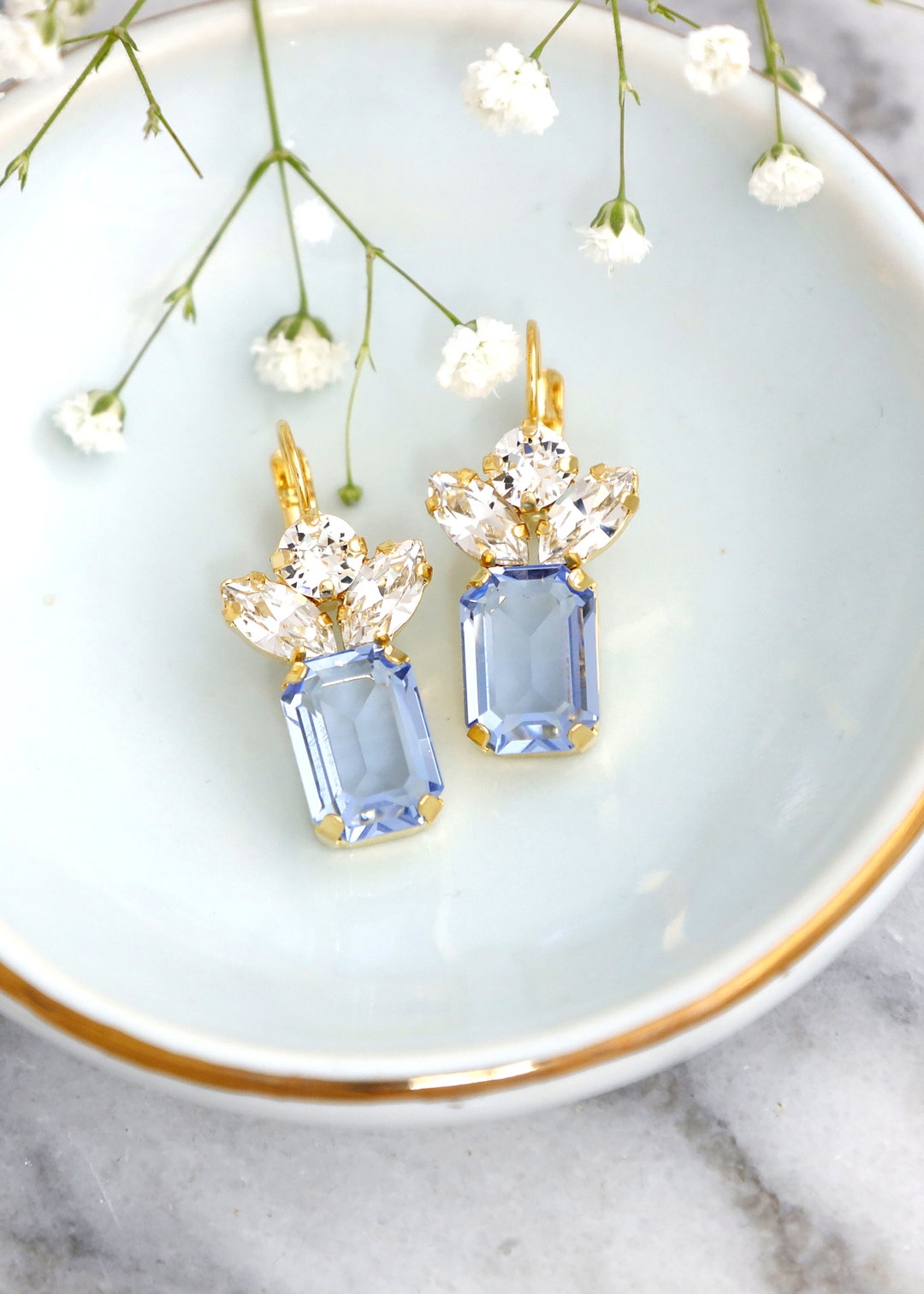 Light Sapphire Crystal Drop Bridal Earrings, Light Blue Drop Earrings ...