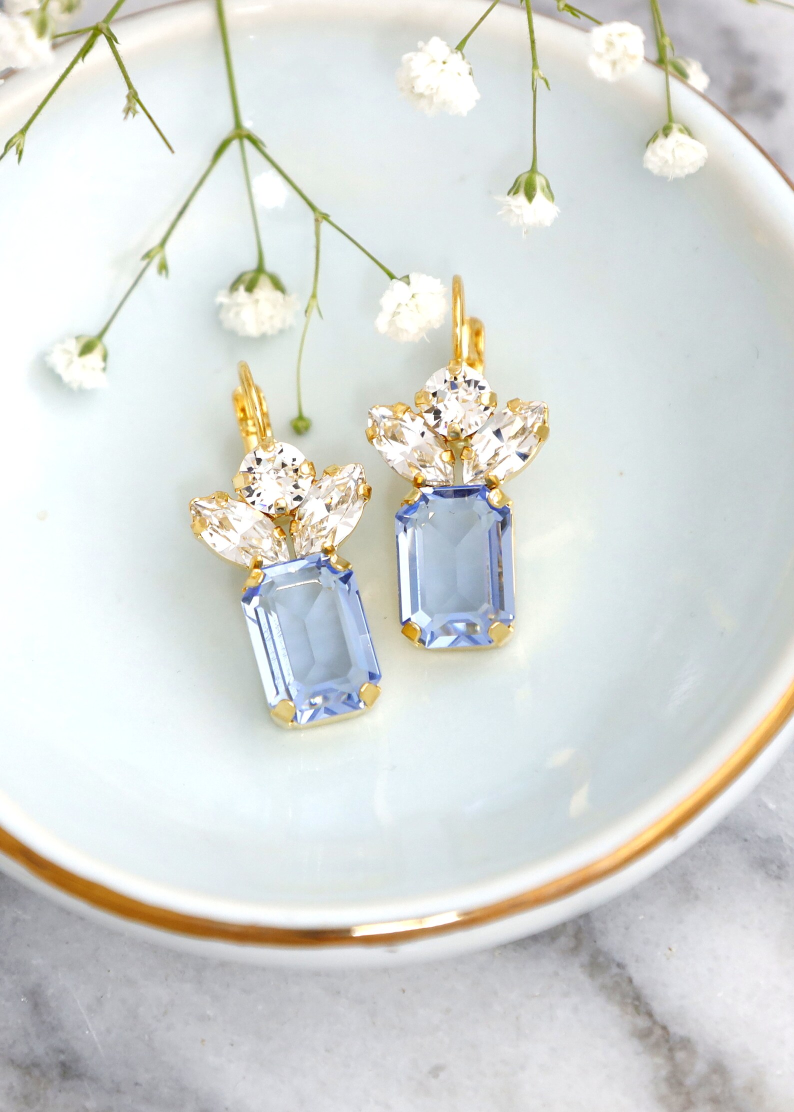 Light Sapphire Crystal Drop Bridal Earrings, Light Blue Drop Earrings ...