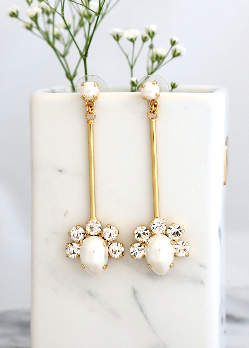 Pearl Earrings, Bridal Pearl Drop Earrings, Modern Pearl Earrings ...