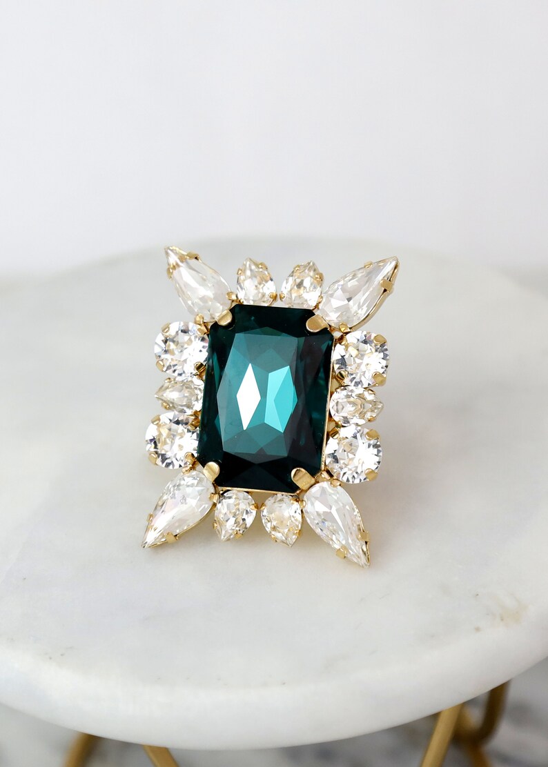 Emerald Cocktail Ring Emerald Green Cocktail Crystal Ring | Etsy
