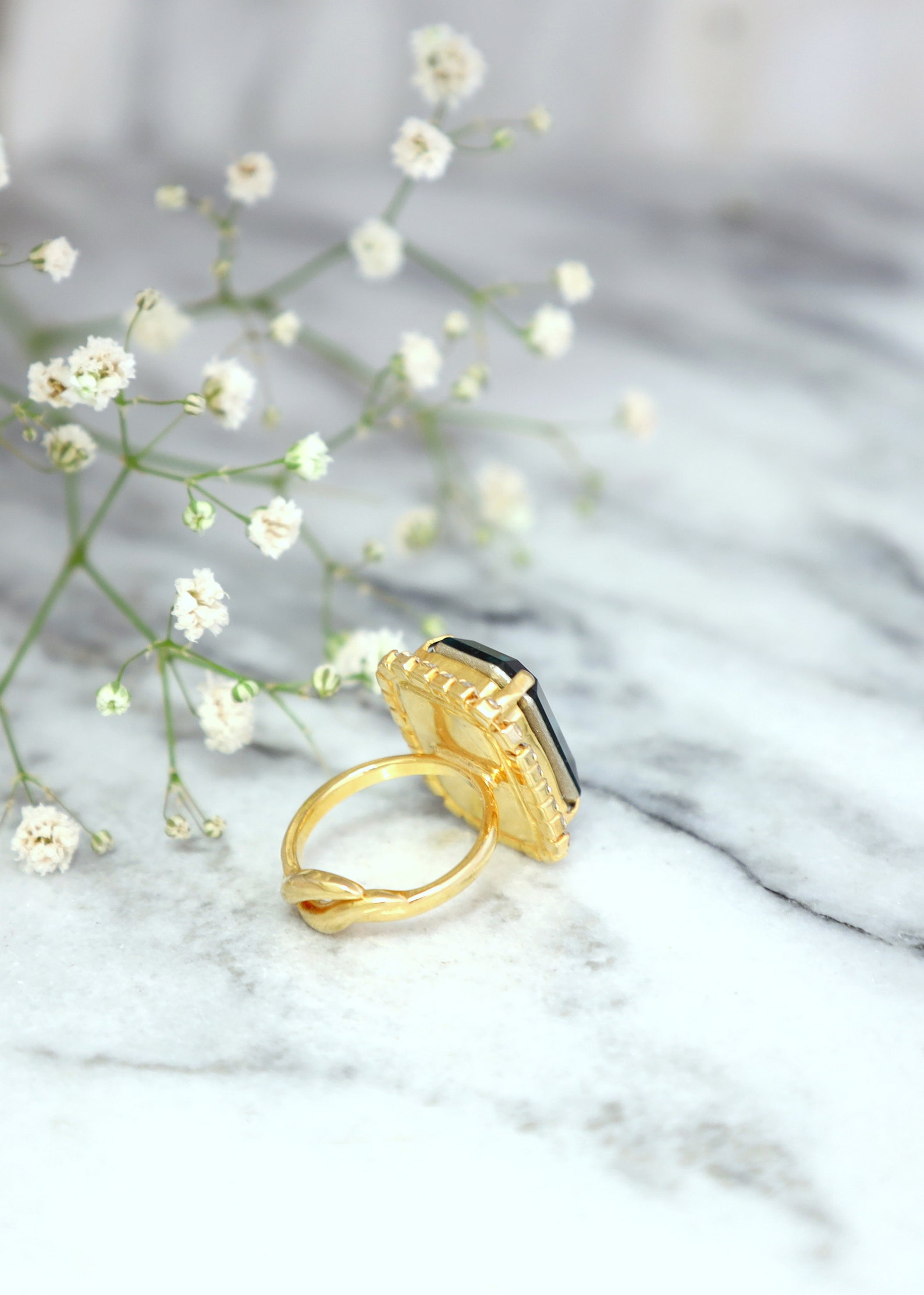 Emerald Cocktail Ring Emerald Crystal Ring Statement Gold | Etsy