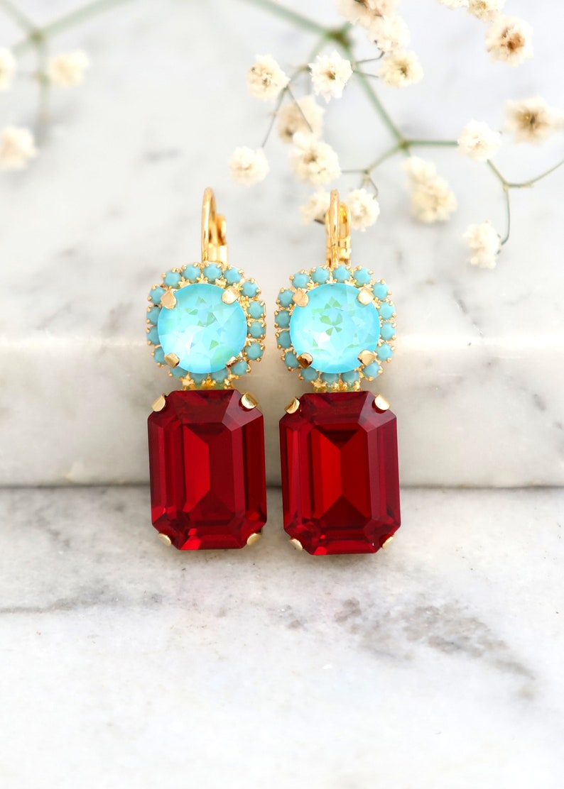 Red Ruby Drop Earrings Red Green Earrings Red Turquoise - Etsy