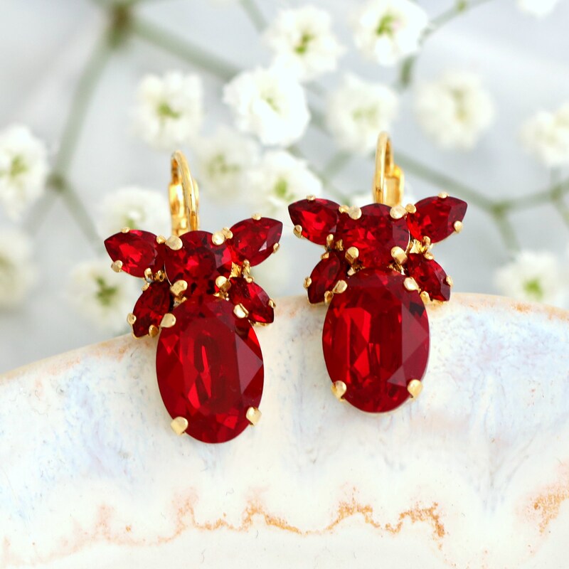 Red Crystal Earrings - Etsy