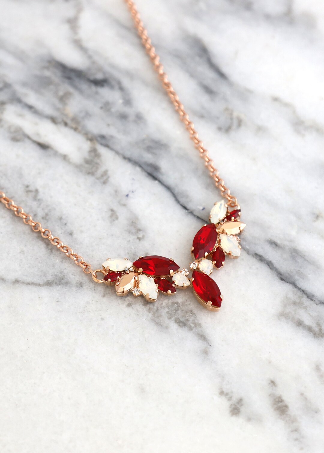 Red Crystal Necklace, Dark Red Bridal Necklace, Bridal Burgundy Crystal ...
