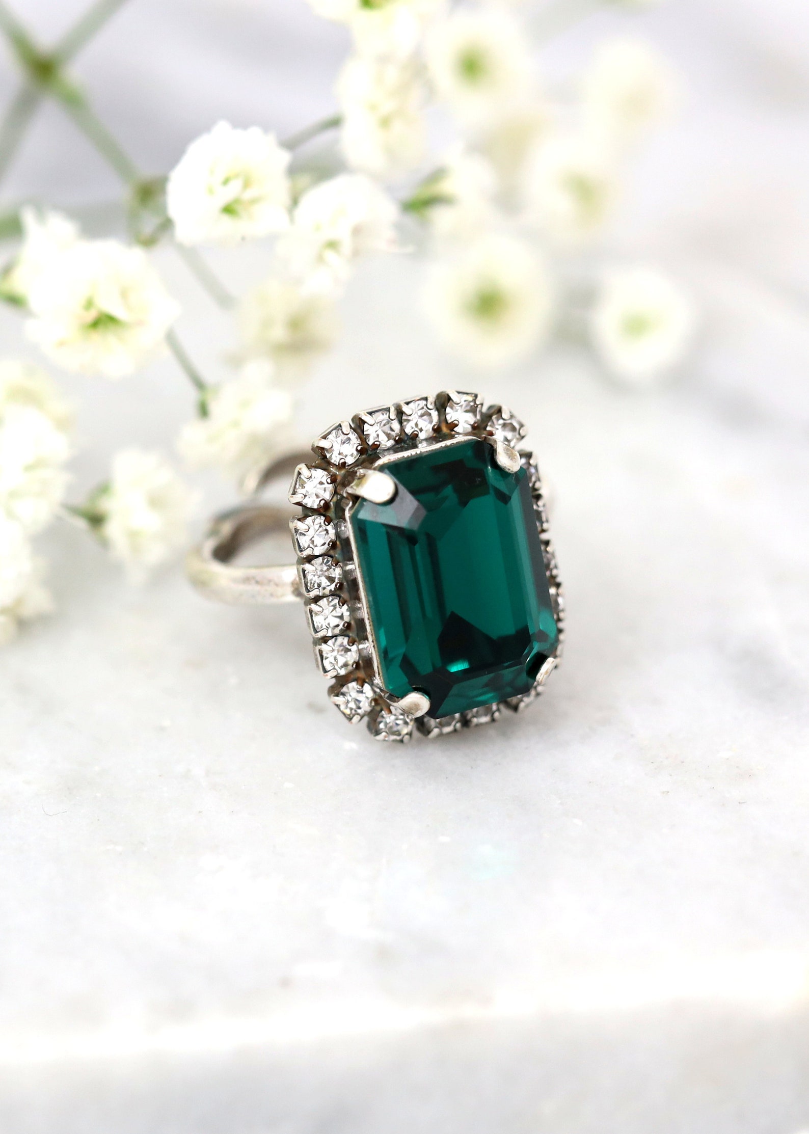 Emerald Ring, Emerald Crystal Cocktail Ring, Statement Gold Crystal ...