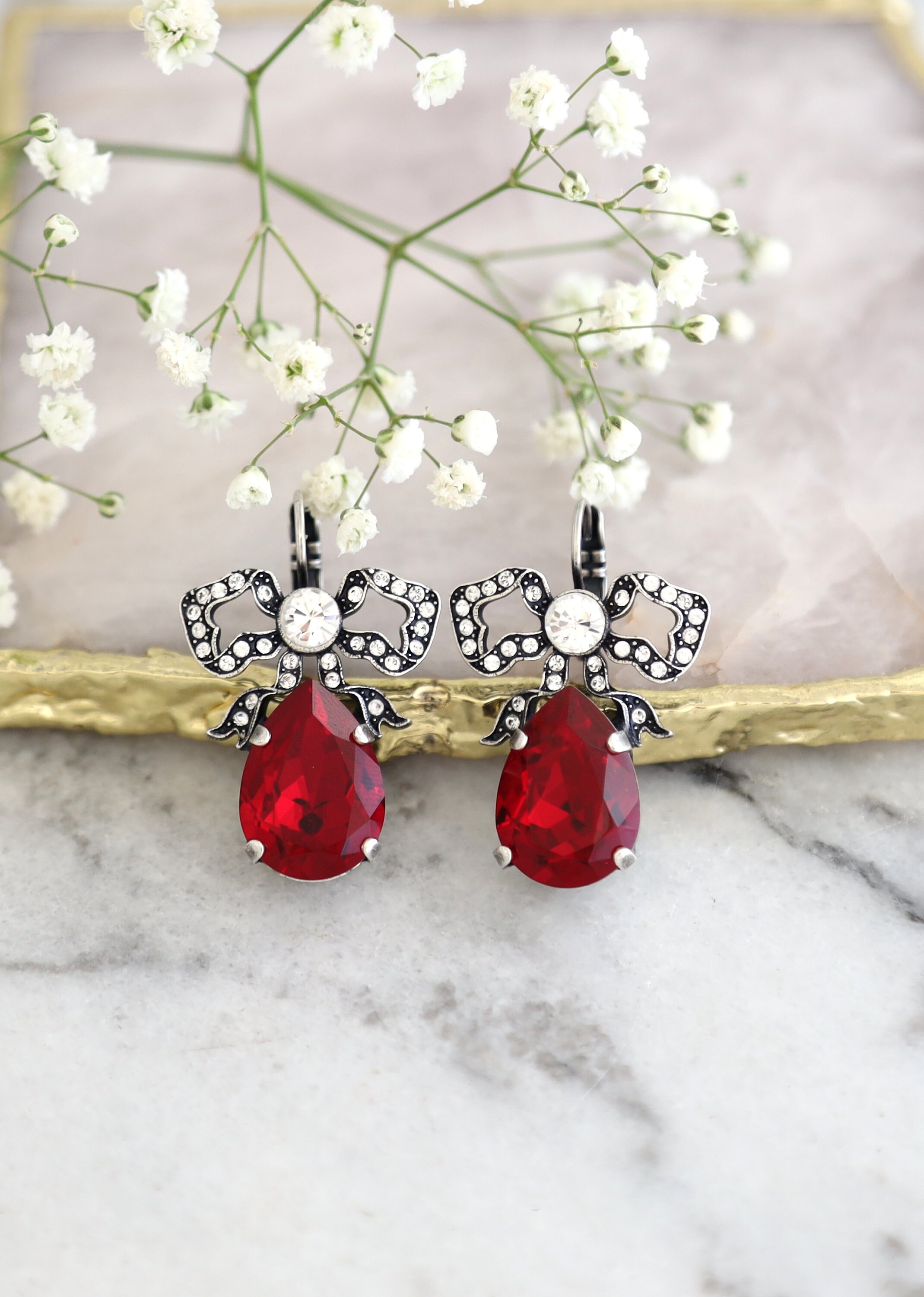 Red Ruby Drop Earrings Ruby Red Crystal Drop Earrings | Etsy