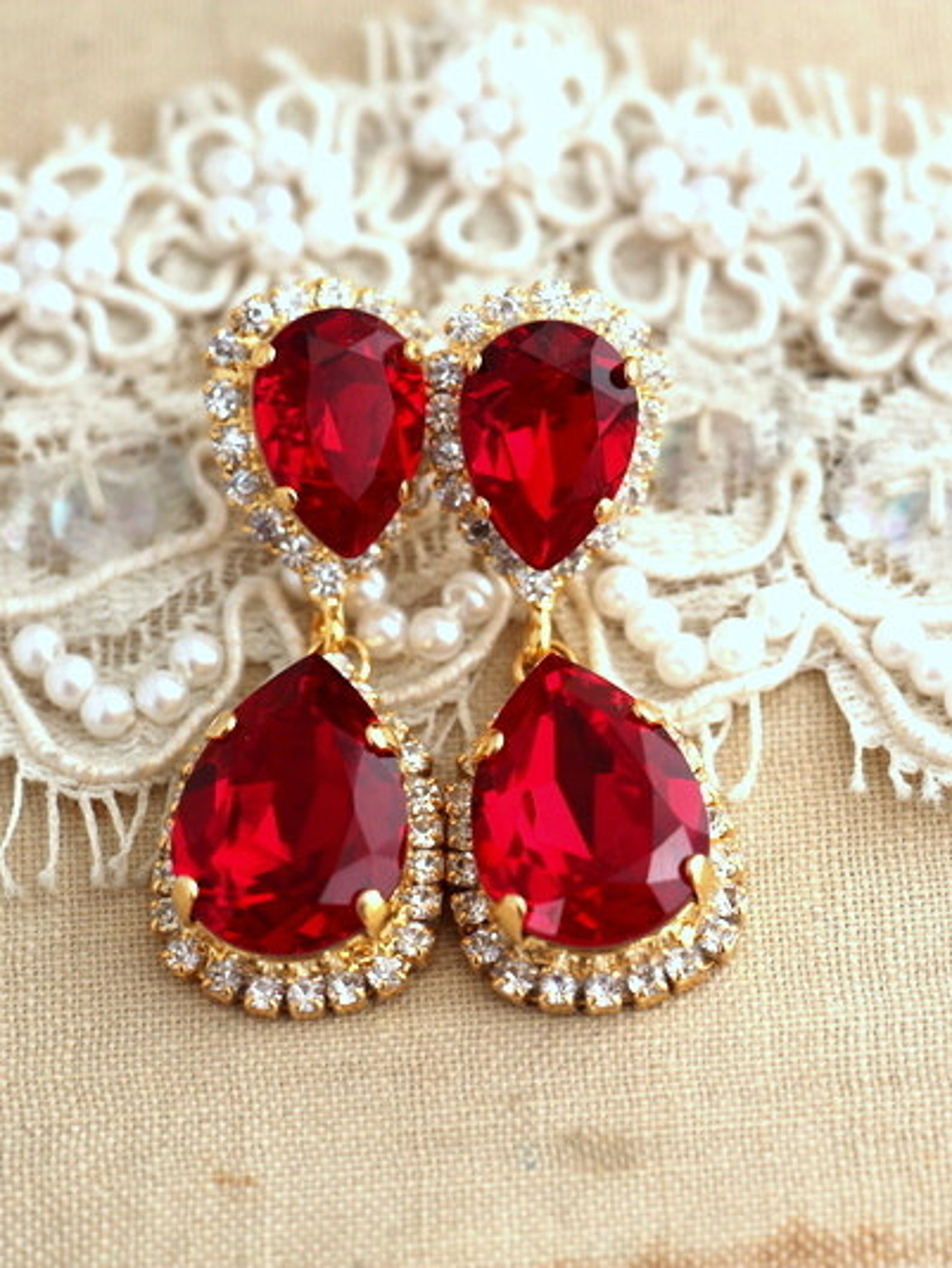 Ruby Chandelier Earrings Red Ruby Earrings Bridal Ruby - Etsy