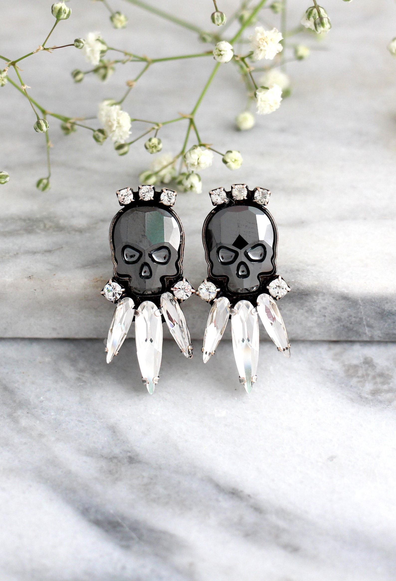 Skull Earrings Sugar Skull Earrings Black Skull Earrings - Etsy