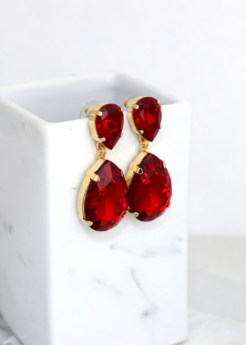 Red Statement Long Earrings Crimson Red Chandelier Earrings - Etsy