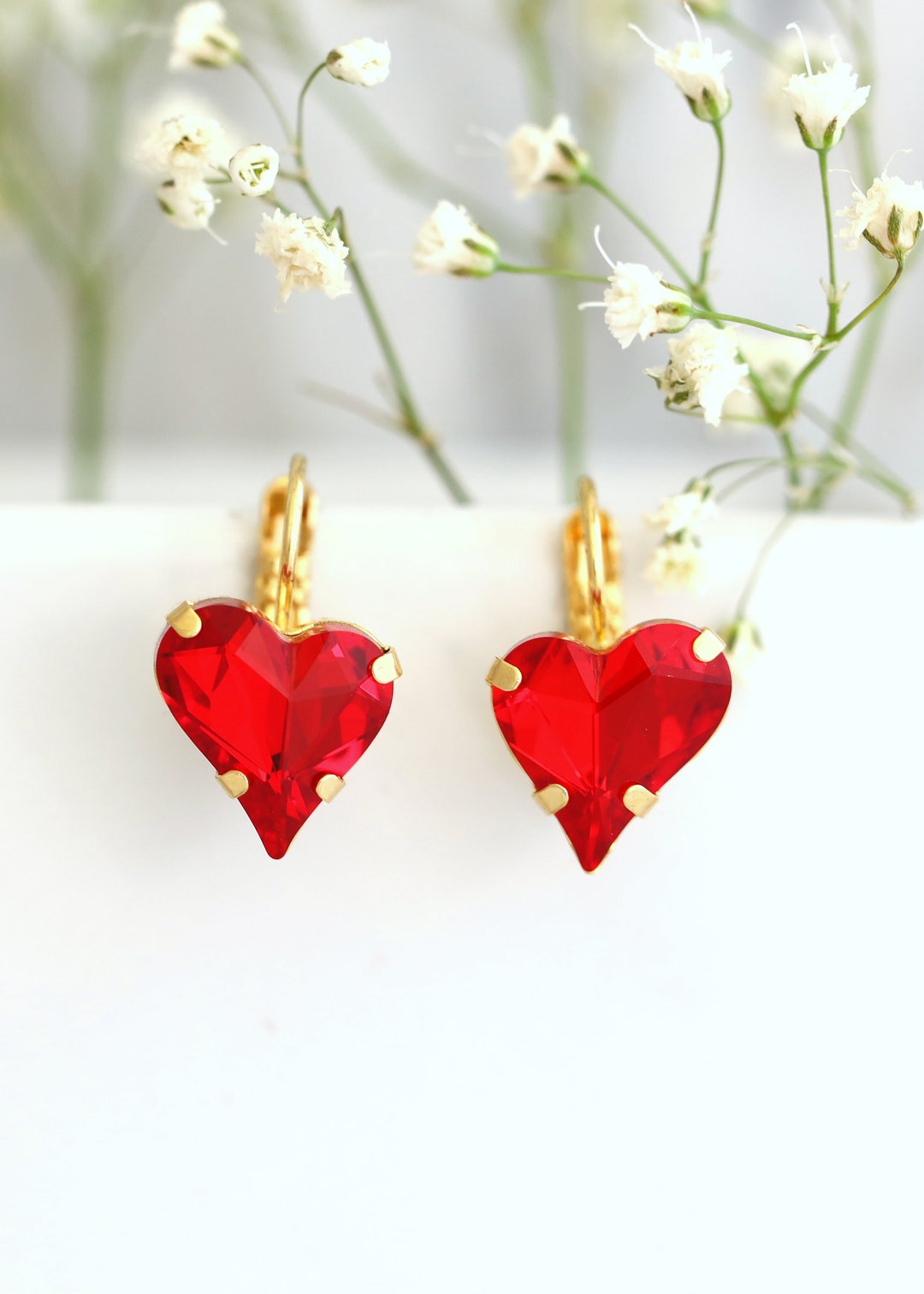 Heart Earrings, Red Heart Earrings, Valentines Gift for Her, Red Ruby ...