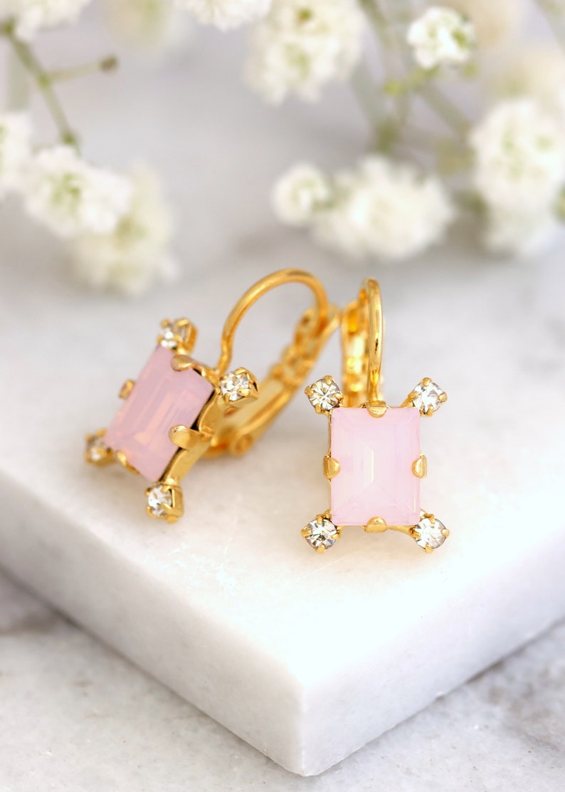 Pink Drop Earrings Light Pink Crystal Earrings Gift for Her - Etsy