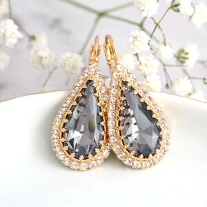 Gray Earrings, Dark Gray Drop Earrings, Crystal Bridal Drop Gray ...