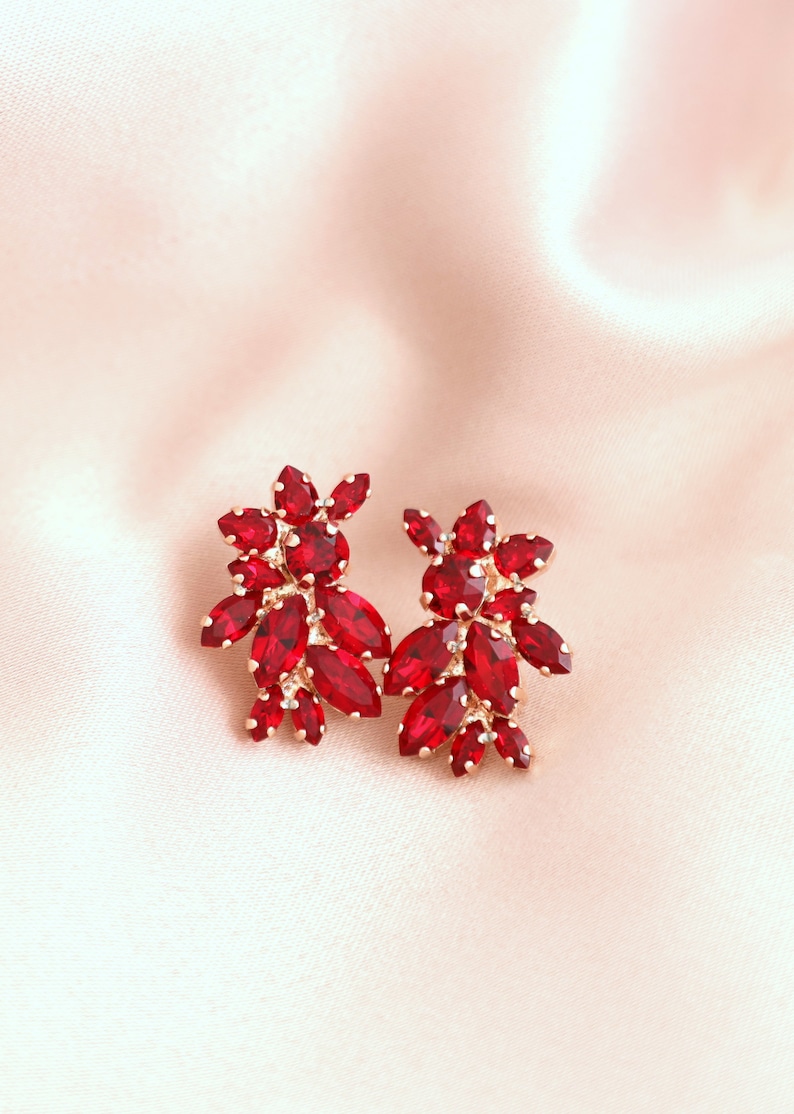 Ruby Red Earrings, Red Crystal Bridal Earrings, Garnet Red Earrings ...