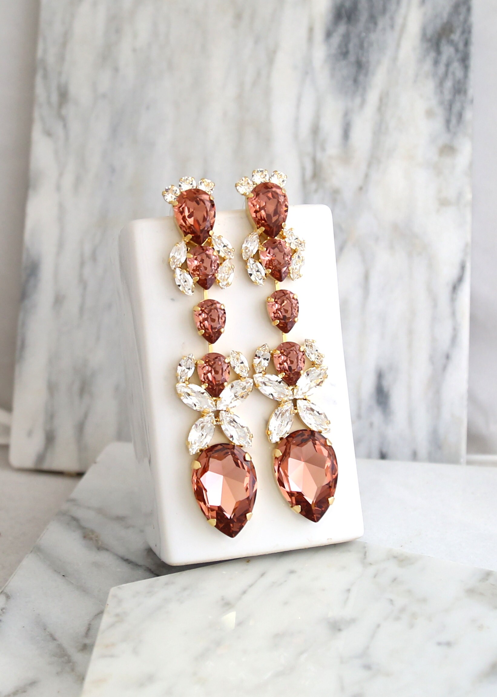 Blush Statement Earrings Blush Rose Chandelier Earrings | Etsy