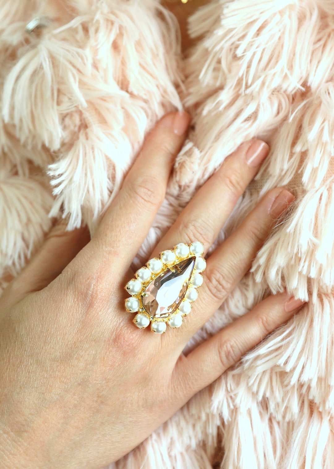 Blush Statement Ring, Blush Cocktail Ring, Blush Pink Crystal Cocktail ...