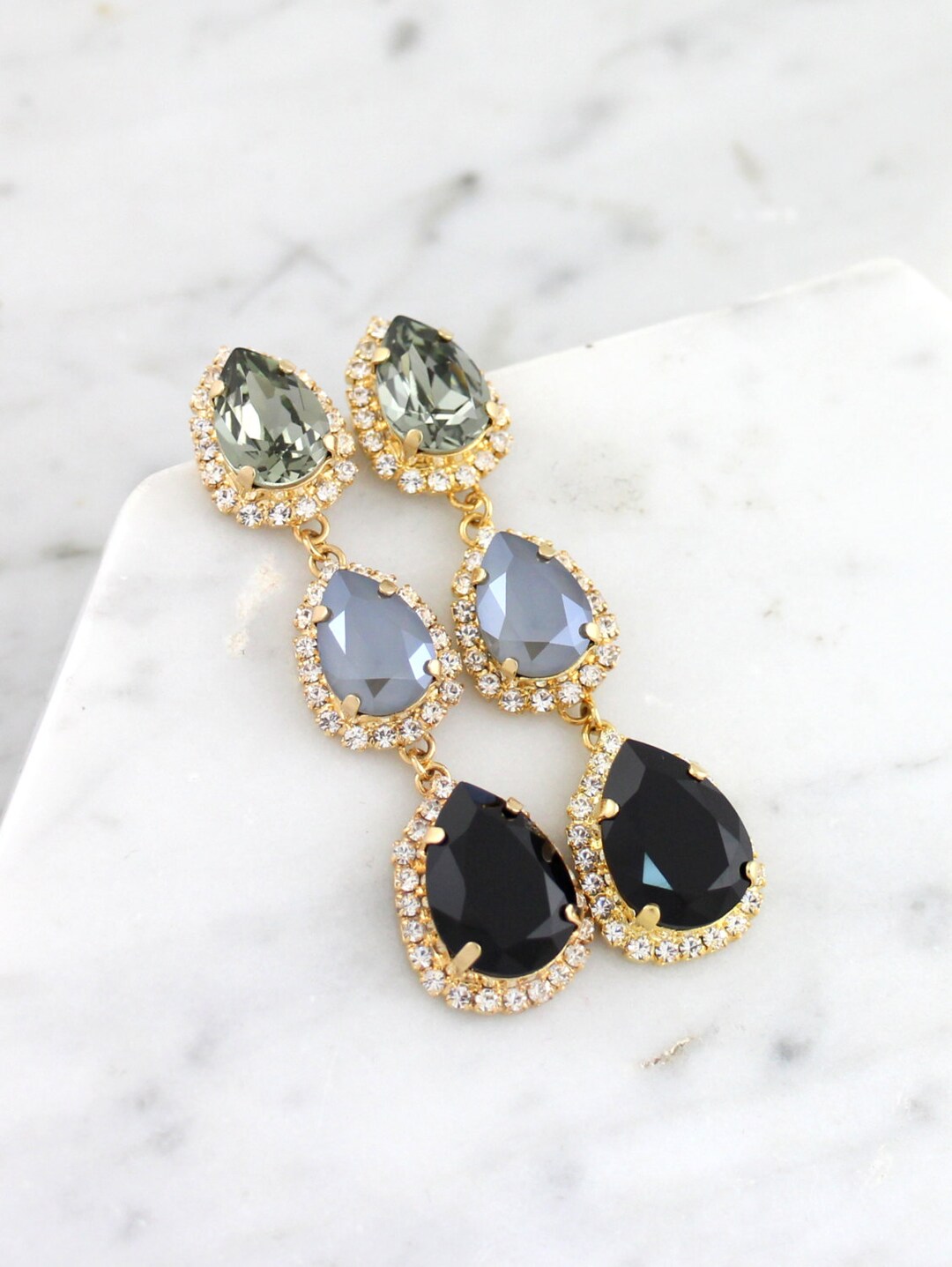Gray Bridal Earrings, Black Chandeliers, Dark Gray LONG Earrings, Gray ...