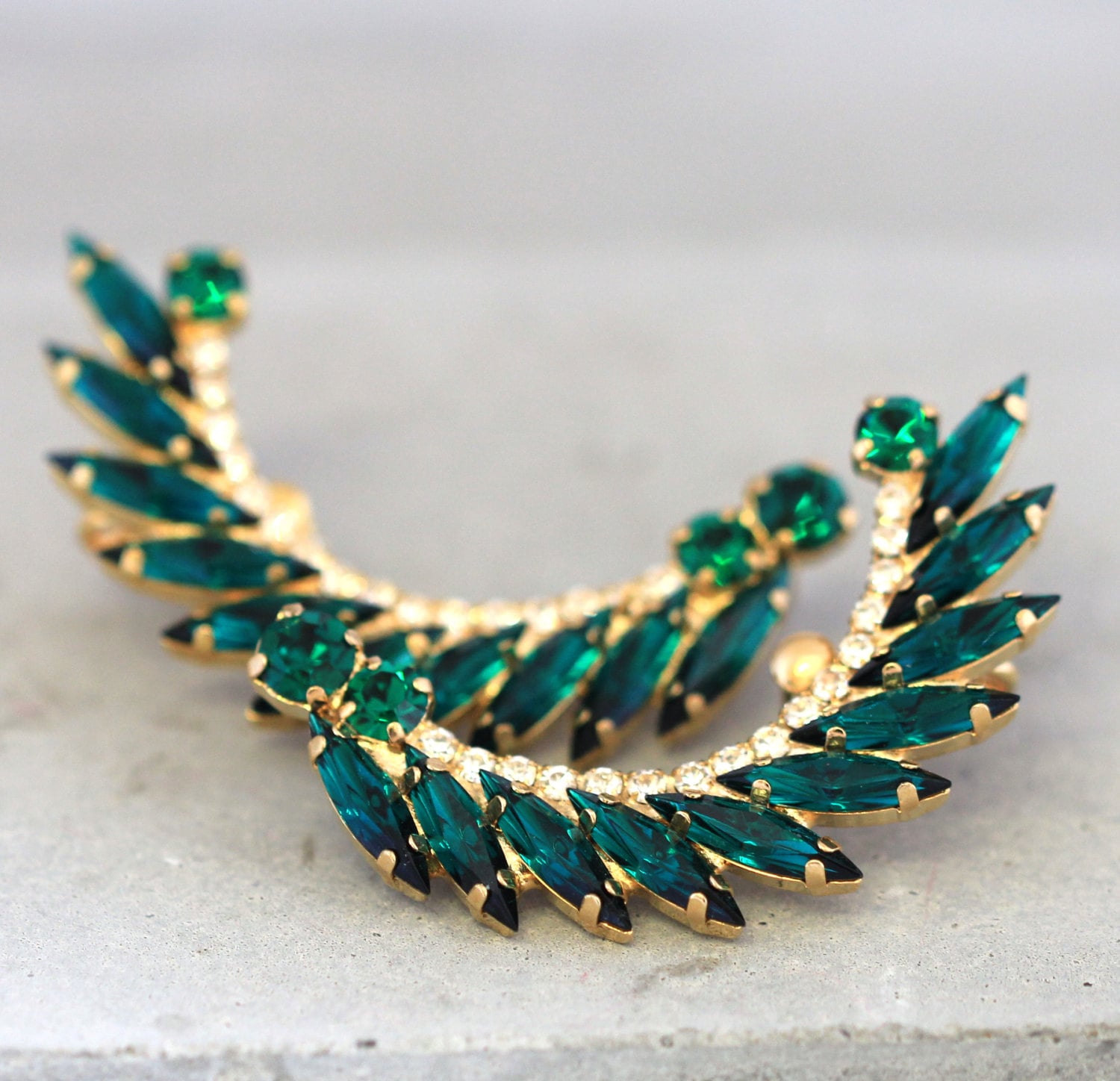 Emerald Green Ear Cuff Earrings Bridal Climbing Crystal - Etsy