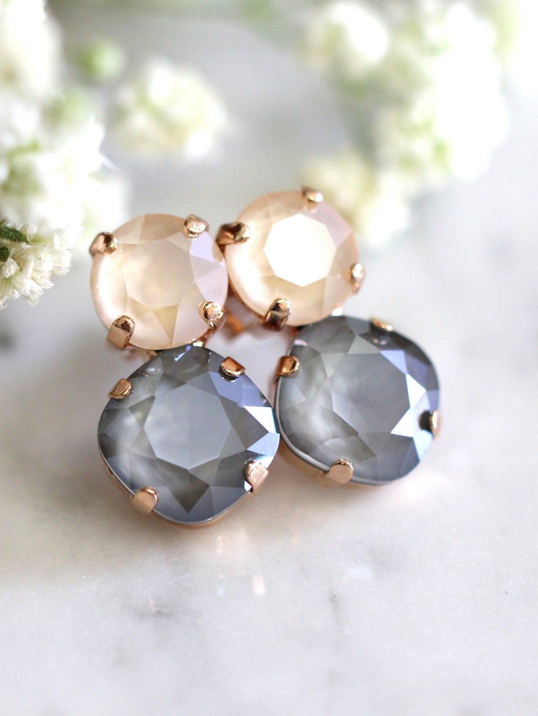 Gray Earrings, Bridal Gray Earrings, Gray Nude Earrings, Bridesmaids ...