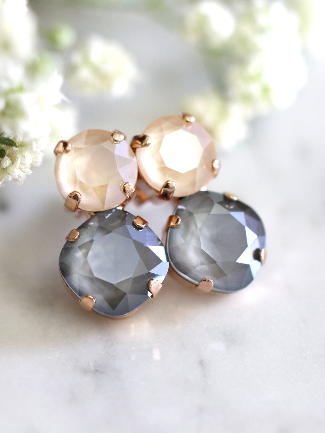 Gray Earrings, Bridal Gray Earrings, Gray Nude Earrings, Bridesmaids ...