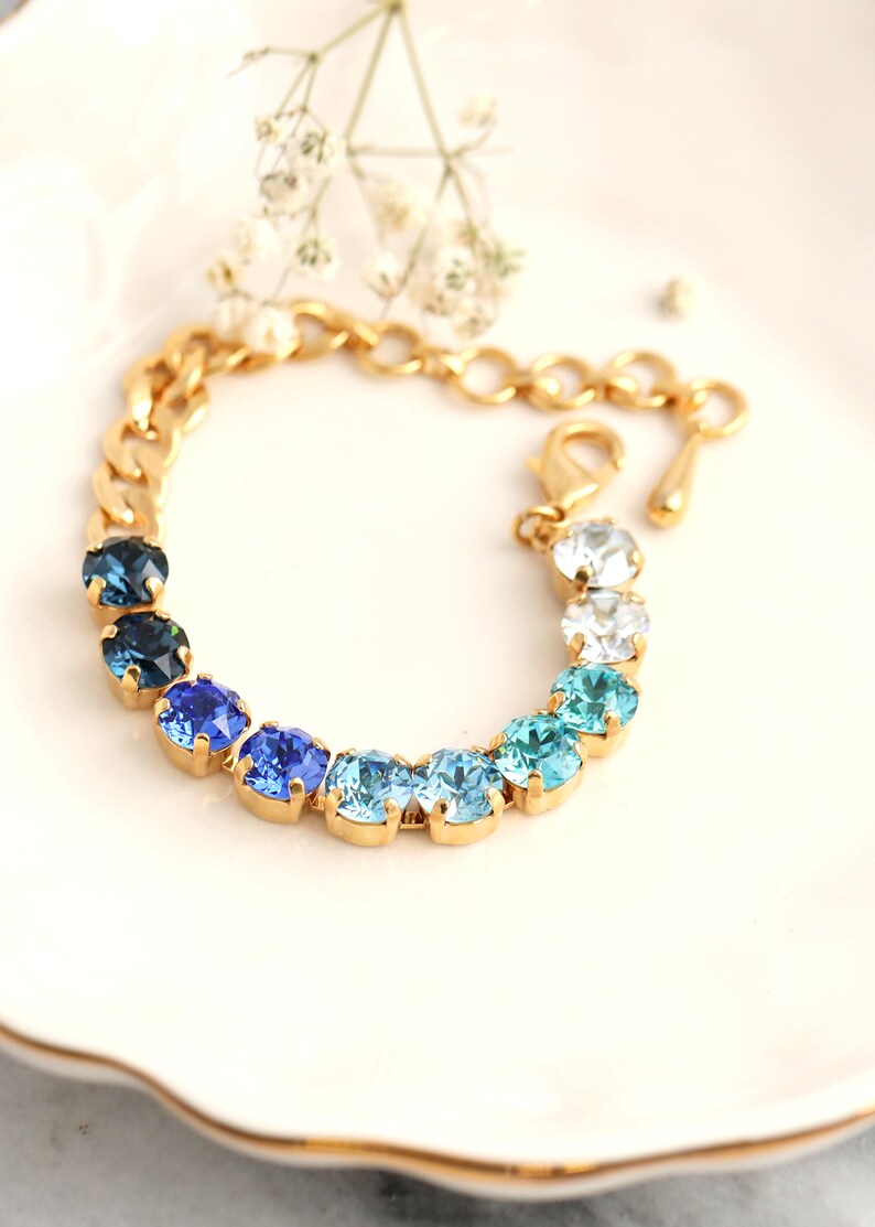 Blue Crystal Bracelets OMBRE Blue Crystal Gold Bracelet | Etsy