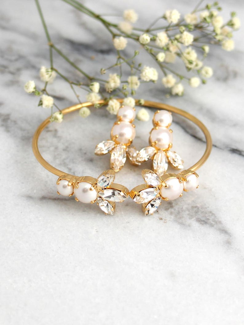 Bridal Wedding Bracelet Bridal Pearl Gold Cuff Bracelet - Etsy