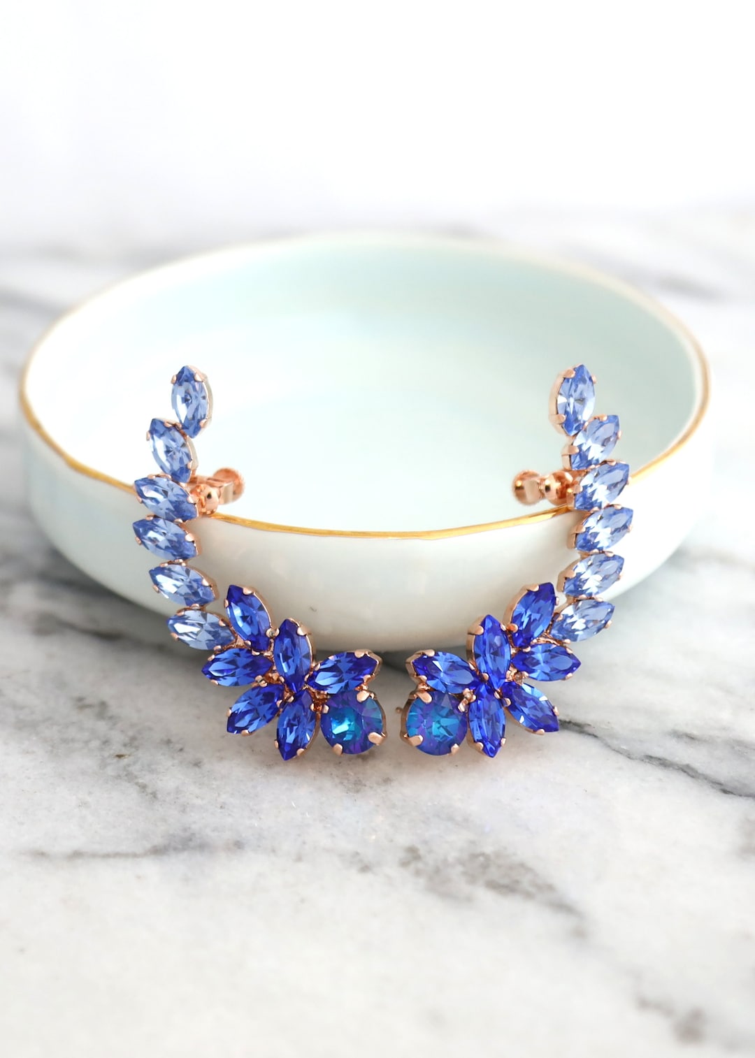 Ear Cuff Earrings, Blue Climbing Cuff Earrings, Bridal Sapphire Blue ...