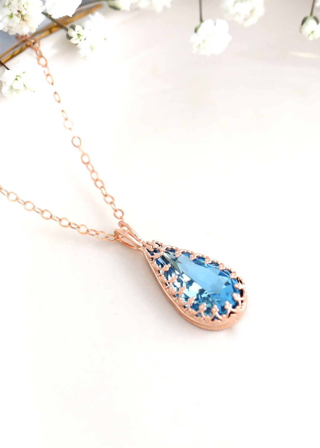 Aquamarine Necklace, Bridal Blue Crystal Blue Necklace, Gift for Her ...