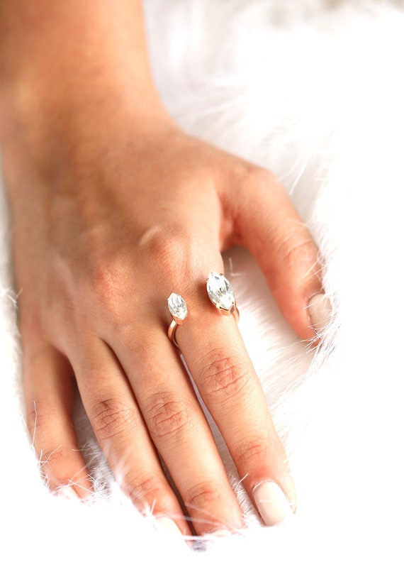 Cocktail Ring Crystal Gold Ring Open Dual Crystal Gold Ring | Etsy