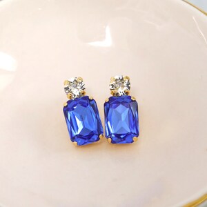 Royal Blue Earrings, Sapphire Blue Crystal Stud Earrings, Blue Emerald ...