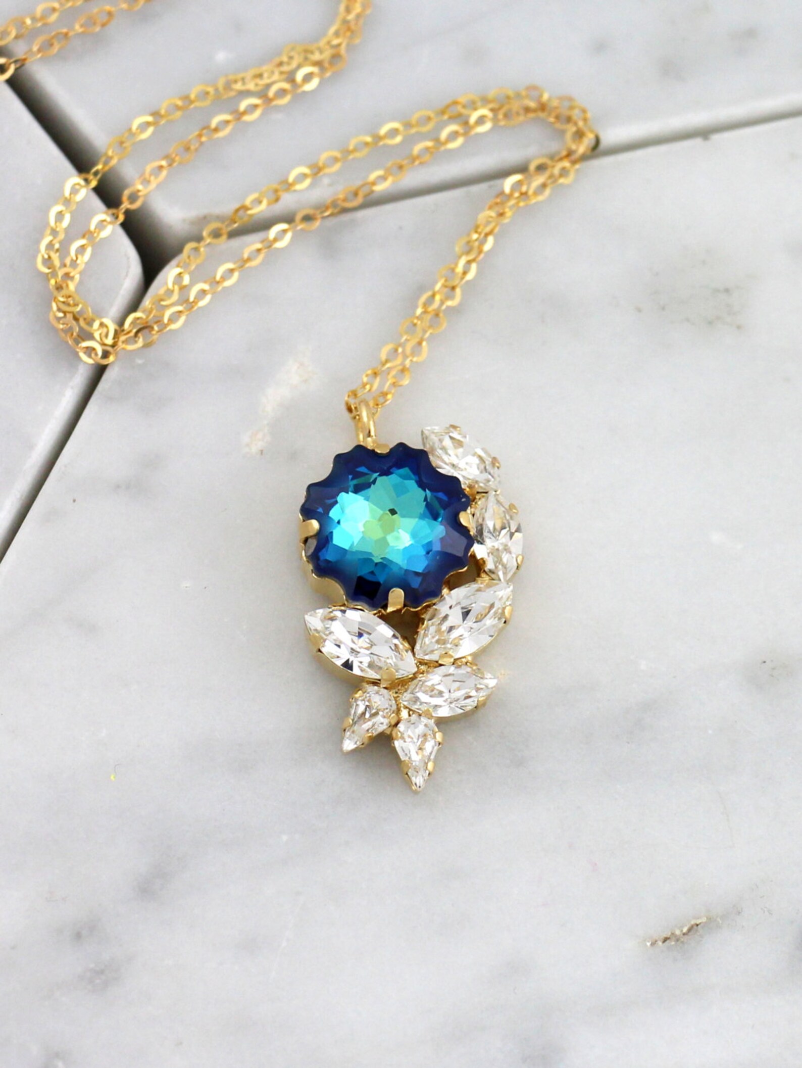 Blue Crystal Necklace Bermuda Crystal Necklace Blue Horizon - Etsy Israel