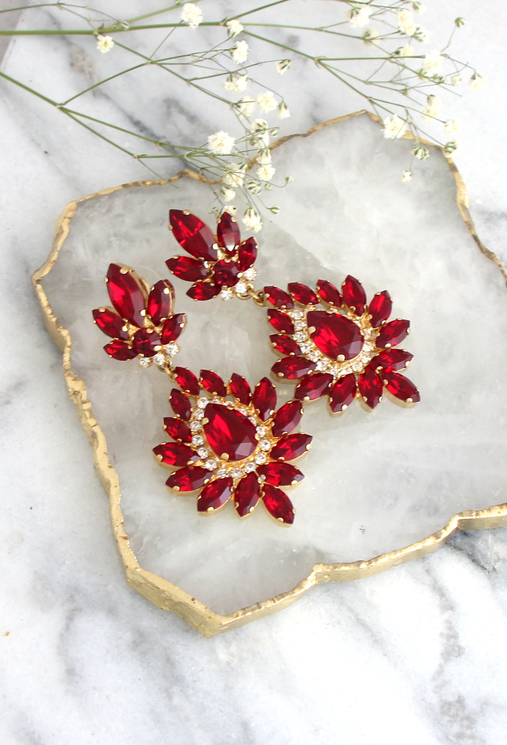 Red Ruby Earrings Garnet Drop Earrings Ruby Red Chandelier - Etsy Australia