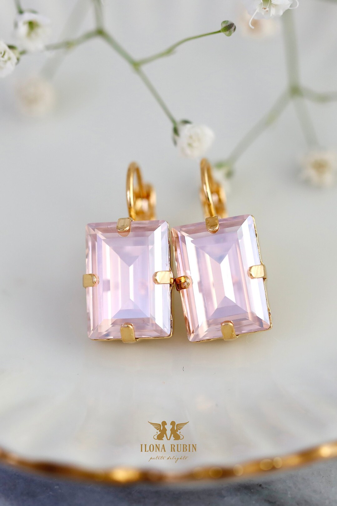 Light Pink Drop Earrings, Rosaline Pink Drop Earrings, Pink Crystal ...