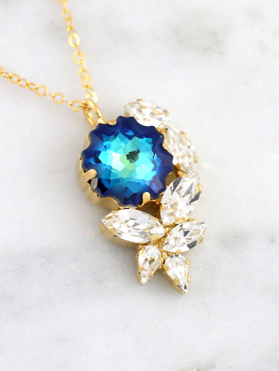 Blue Crystal Necklace Bermuda Crystal Necklace Blue Horizon - Etsy Israel