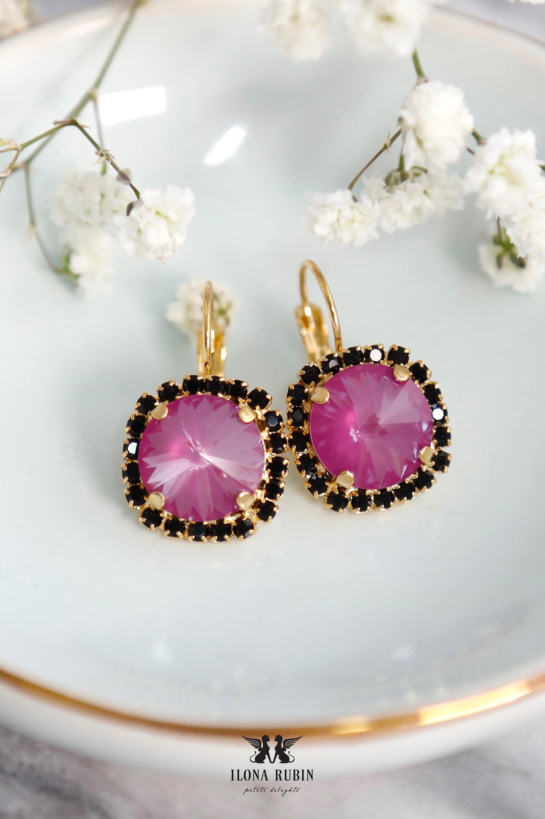 Purple Drop Earrings, Purple Black Earrings, Purple Crystal Lever Back ...