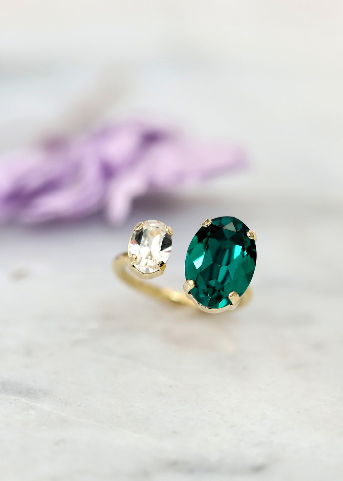 Emerald Ring Emerald Cocktail Crystal Ring Statement Green | Etsy