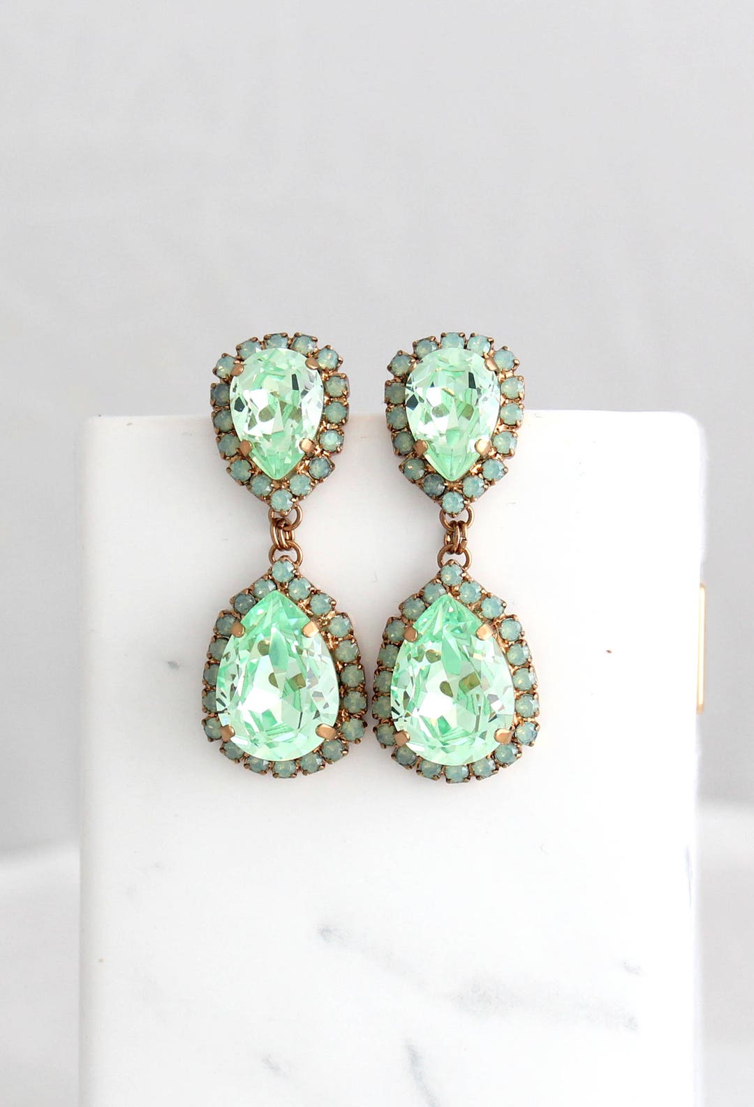 Sage Green Crystal Earrings, Light Green Earrings, Bridal Mint ...