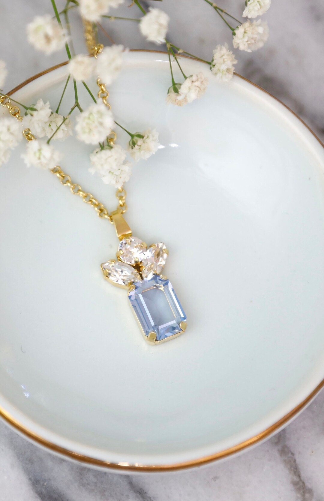Light Sapphire Crystal Blue Bridal Necklace, Light Blue Crystal ...