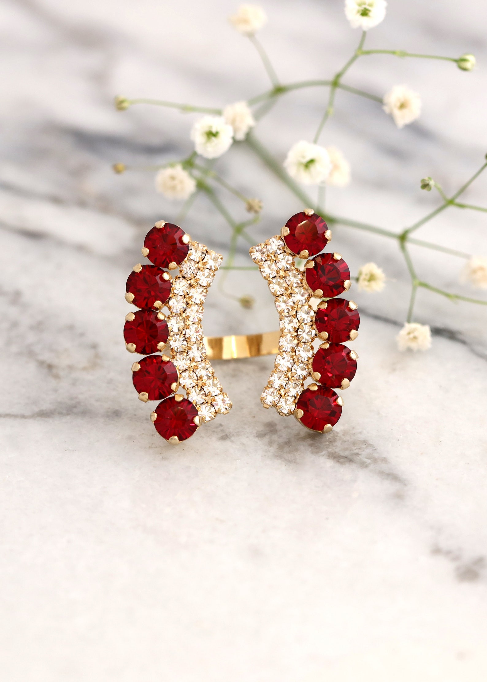 Ruby Red Crystal Statement Ring, Crystal Cocktail Red Crimson Ring ...