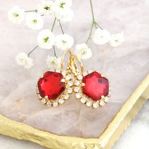 Red Drop Earrings, Ruby Red Drop Earrings, Red Ruby Crystal Droplets ...