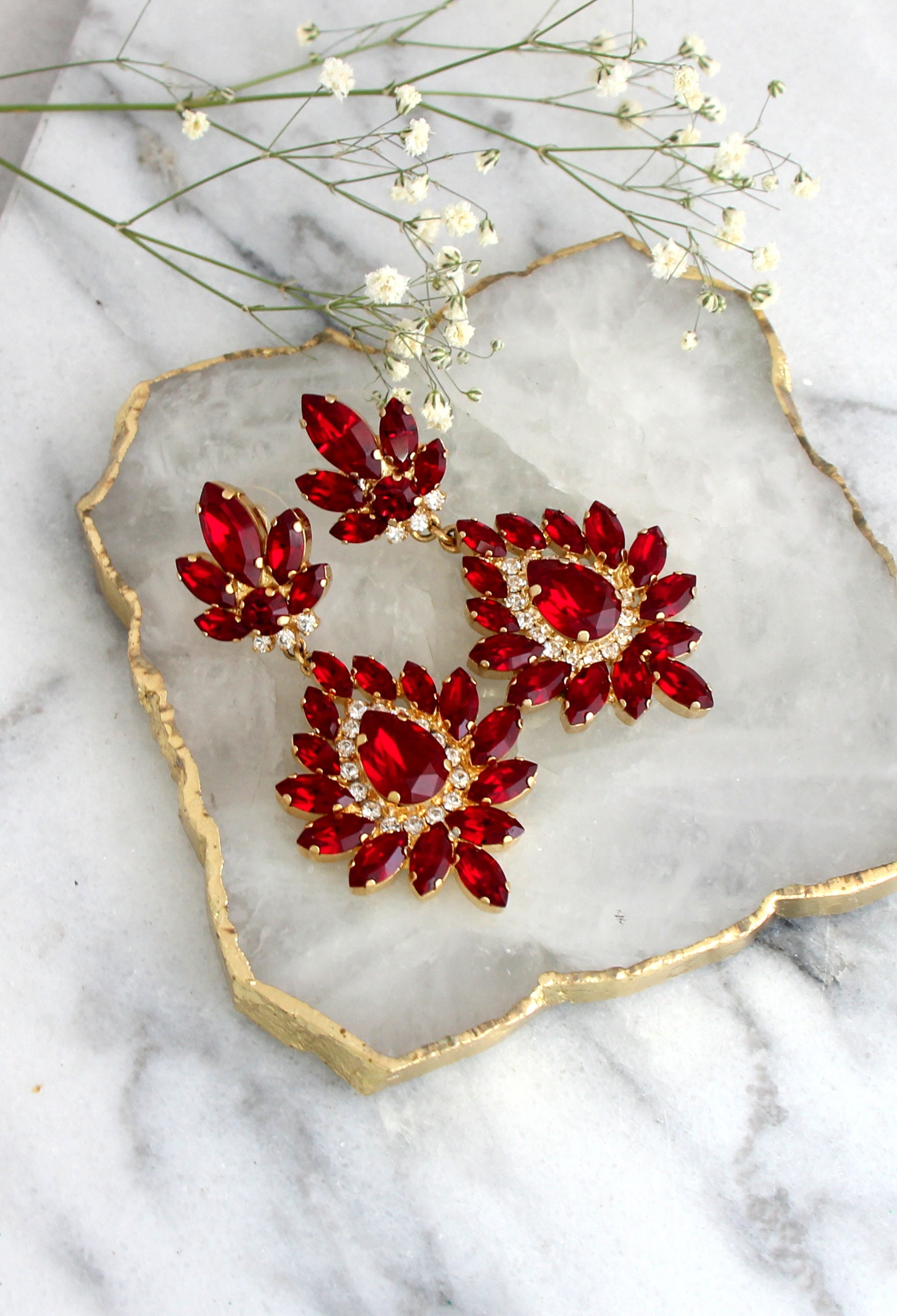 Red Ruby Earrings Garnet Drop Earrings Ruby Red Chandelier - Etsy Australia