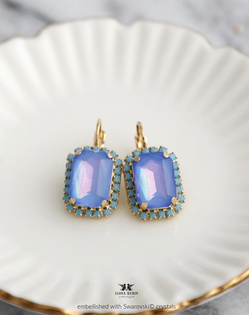 Periwinkle Drop Earrings, Periwinkle Crystal Earrings, Periwinkle ...