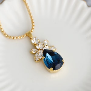 Blue Navy Crystal Necklace, Bridal Navy Blue Crystal Necklace, Sapphire ...
