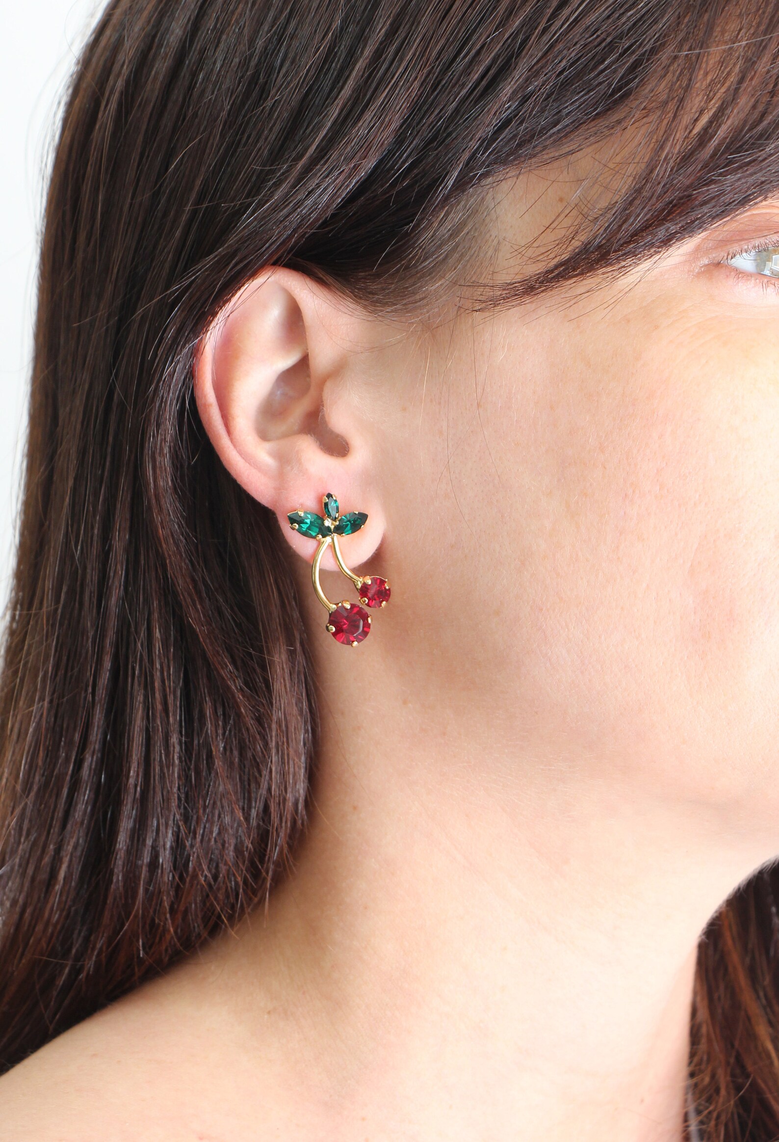 Cherry Earrings Cherry Stud Earrings Green Red Earrings | Etsy