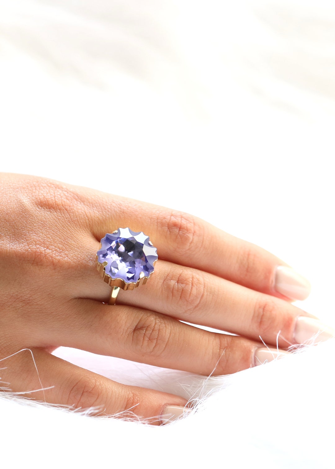 Purple Cocktail Ring, Purple Statement Ring, Crystal Cocktail Ring ...